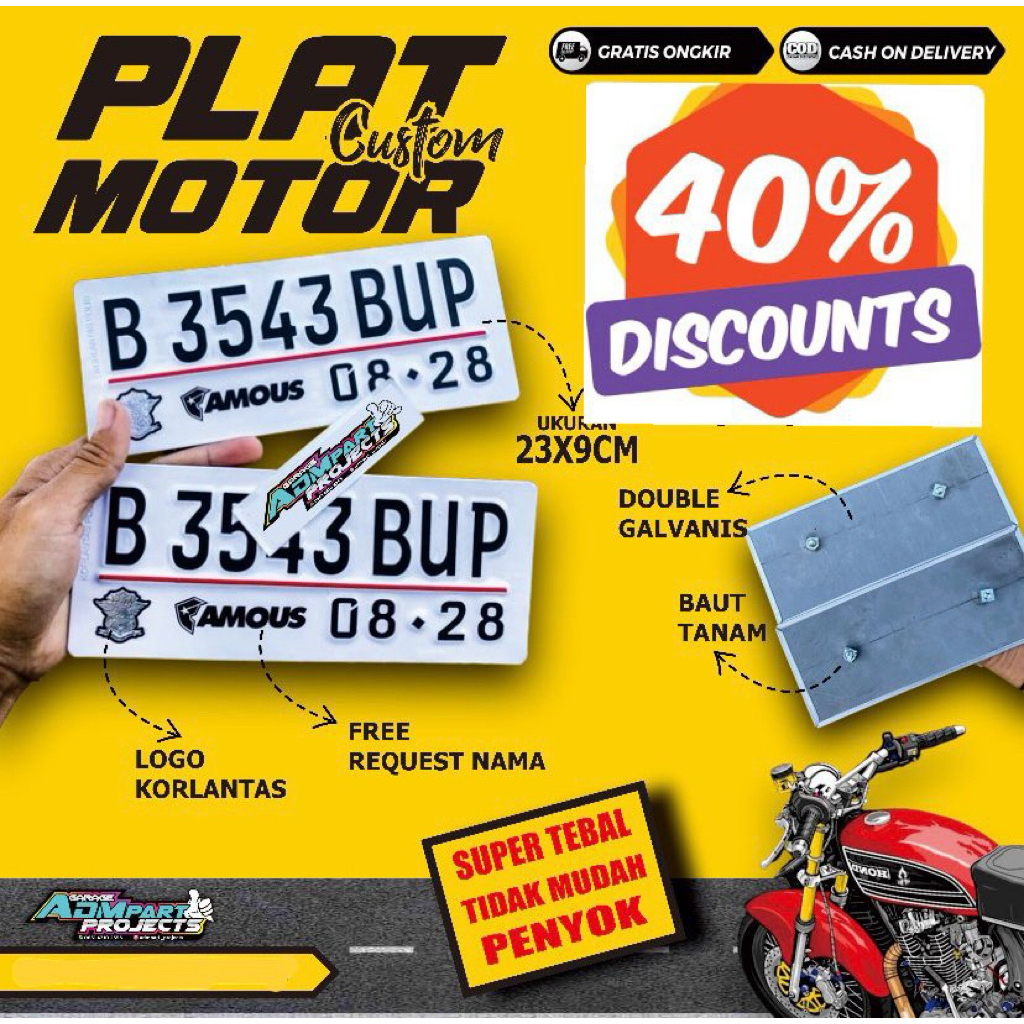 Jual PLAT MOTOR FONT BARU//PLAT MOTOR WARNA PUTIH//PLAT MOTOR BAUT ...