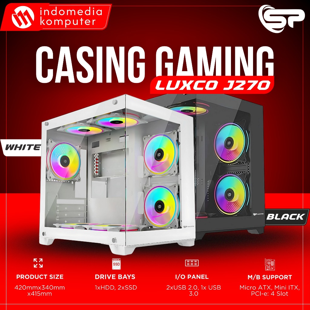 Jual Casing Gaming Sanurpro ATX Transparant J270 1B 1W Casing Gaming ...