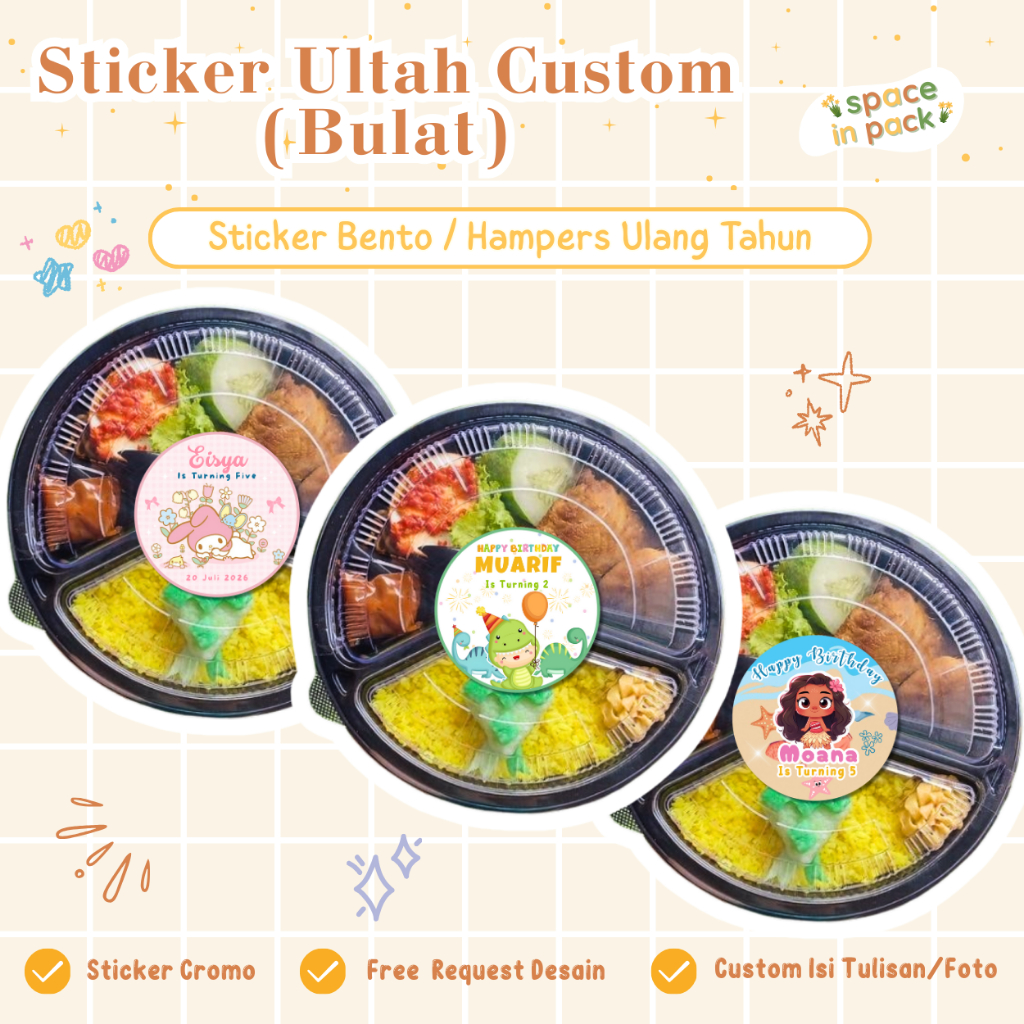 Jual Stiker Ulang Tahun Anak Custom | Sticker Bulat Bento Ultah ...