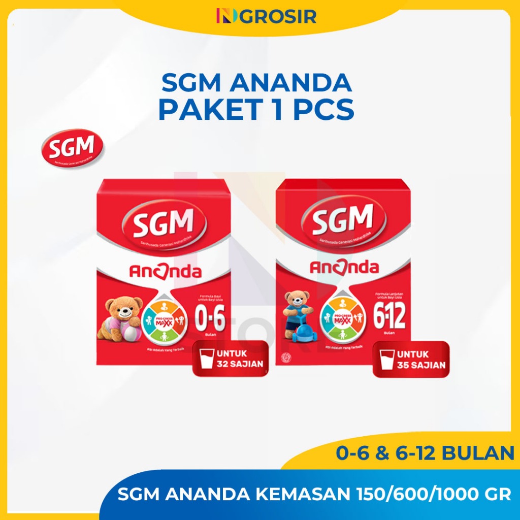 Jual SGM Ananda Tahap 1 (0-6) / Tahap 2 (6-12) Kemasan 150gr/600gr/1Kg ...