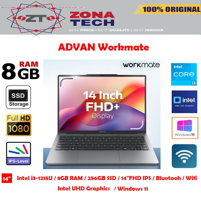 Jual ADVAN Workmate i3 1215U 8GB 256GB SSD 14''FHD IPS Win11 | Shopee ...