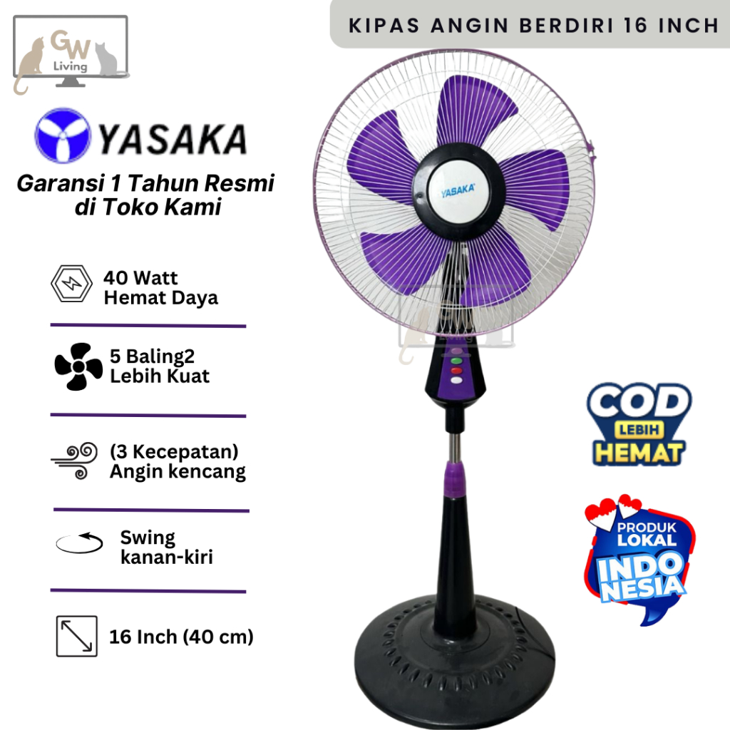 Jual Kipas Angin Berdiri/Stand Fan 16 inch 5 Baling Kencang Murah Hemat Daya | Shopee Indonesia