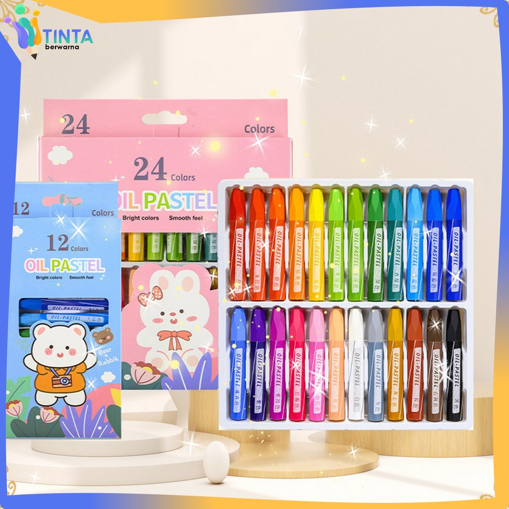 Jual Krayon Minyak Isi 12 dan 24 Warna Motif Kartun / Crayon Oil Pastel ...