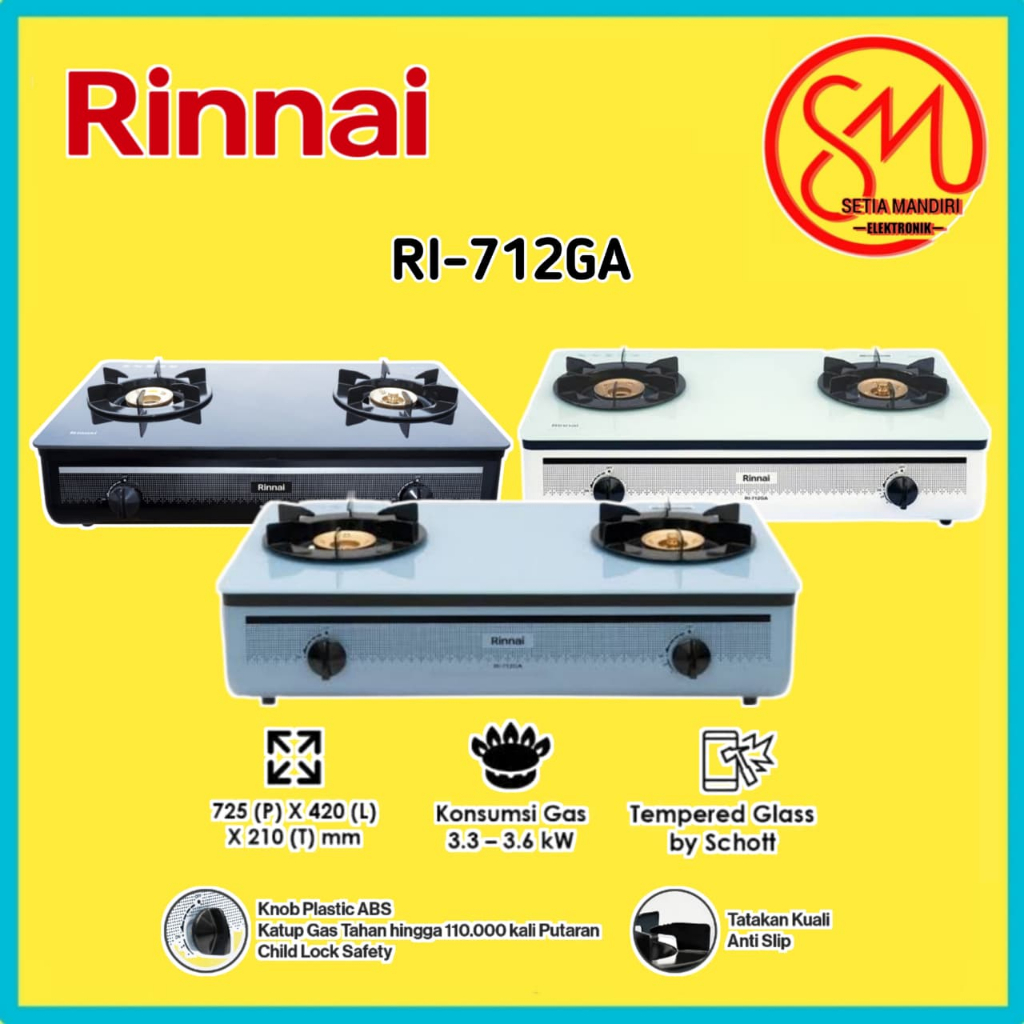 Jual RINNAI RI712GA W/B Kompor Gas 2 Tungku Tempered Glass RI-712GA I ...