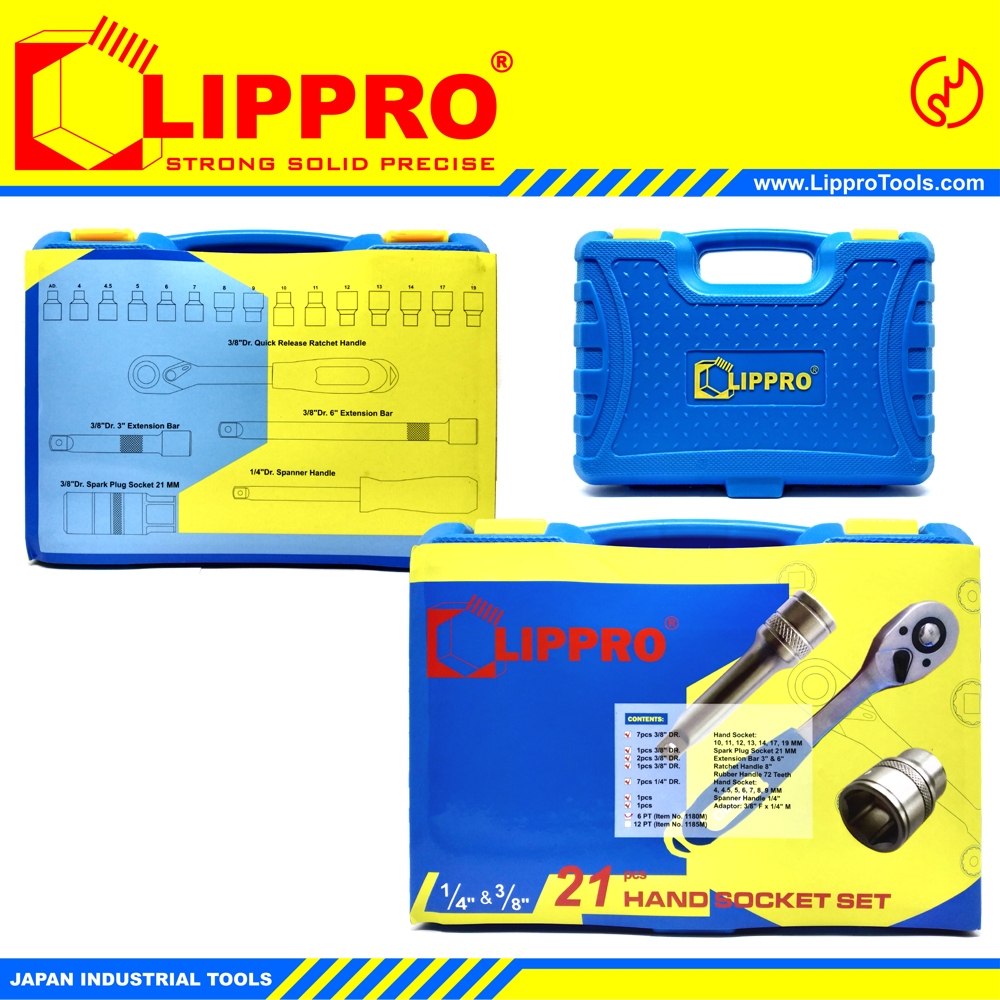 Jual LIPPRO 1180M Kunci Sok Set 6 PT Box Plastik 1/4" - 3/8" Socket Set ...