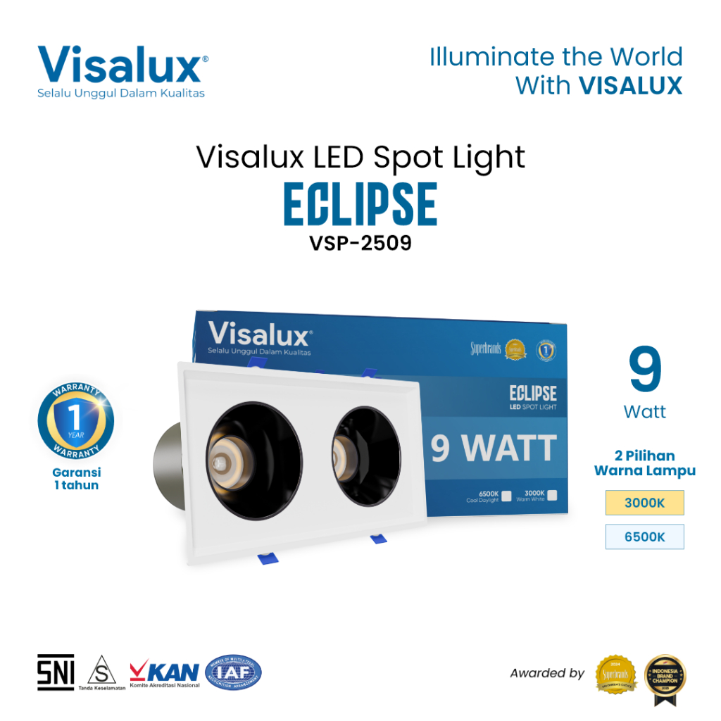 Jual Visalux Eclipse LED Panel Spot Light Inbow Square 9W 2x3 Inch ...