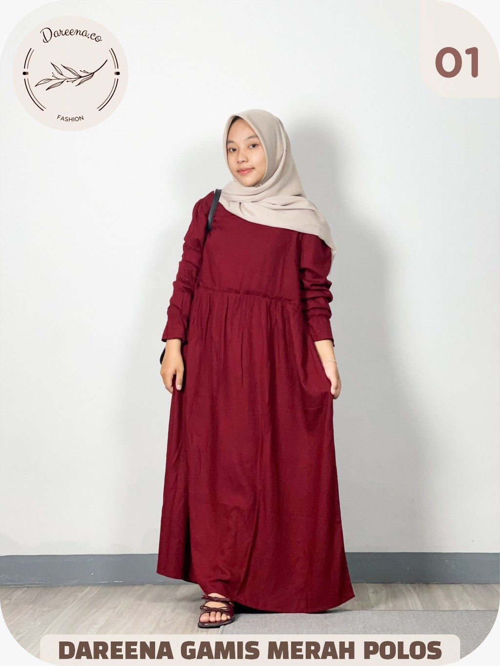Jual Gamis Dress Lengan Panjang Wanita Model Polos Merah - Dareena ...