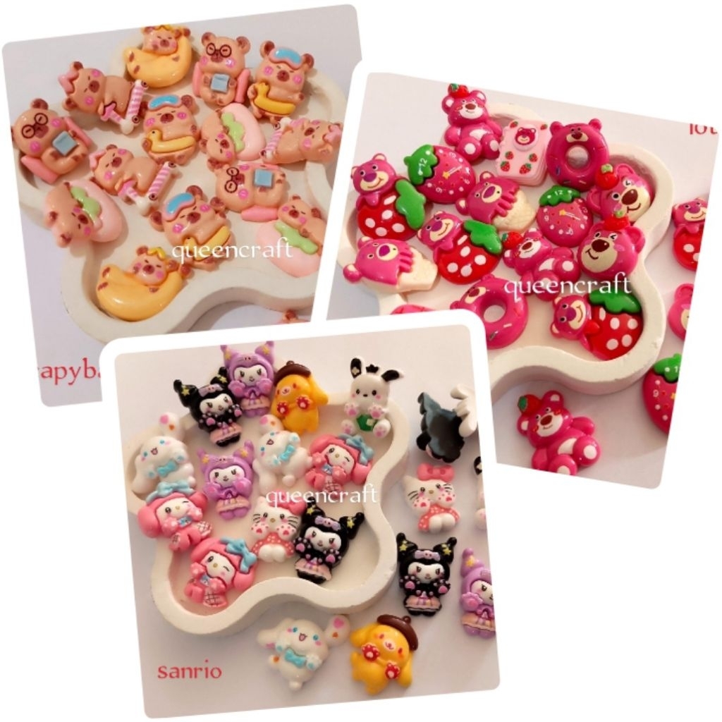 Jual (12pcs) clay resin karakter SANRIO, CAPYBARA, LOTSO non lubang ...
