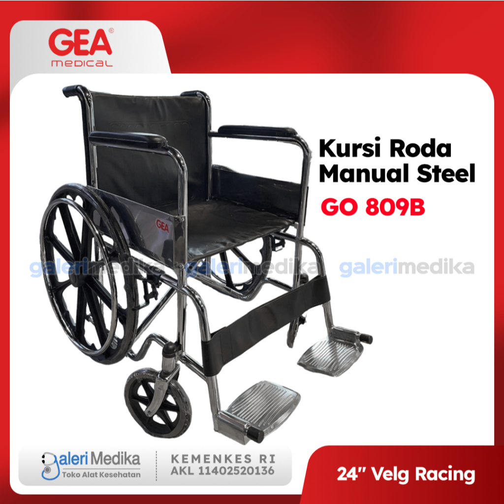 Jual Kursi Roda Manual GEA GO-809B Steel Wheelchair Velg Racing ...