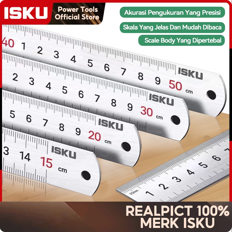 Jual ISKU Penggaris Besi 15/30/50/60/100cm Stainless Steel Ruler ...