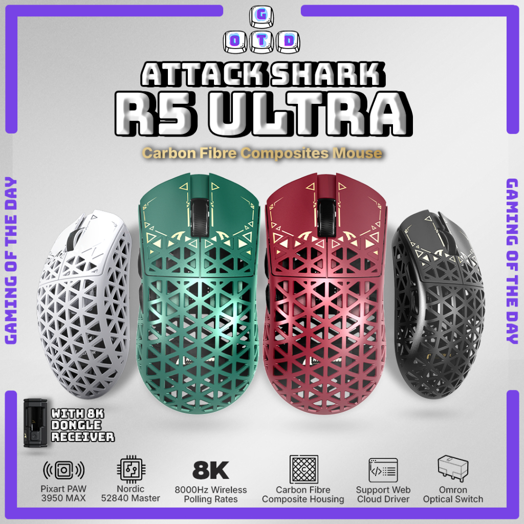 Jual ATTACK SHARK R5 Ultra Carbon Fiber Wireless Tri-Modes 8K PAW ...