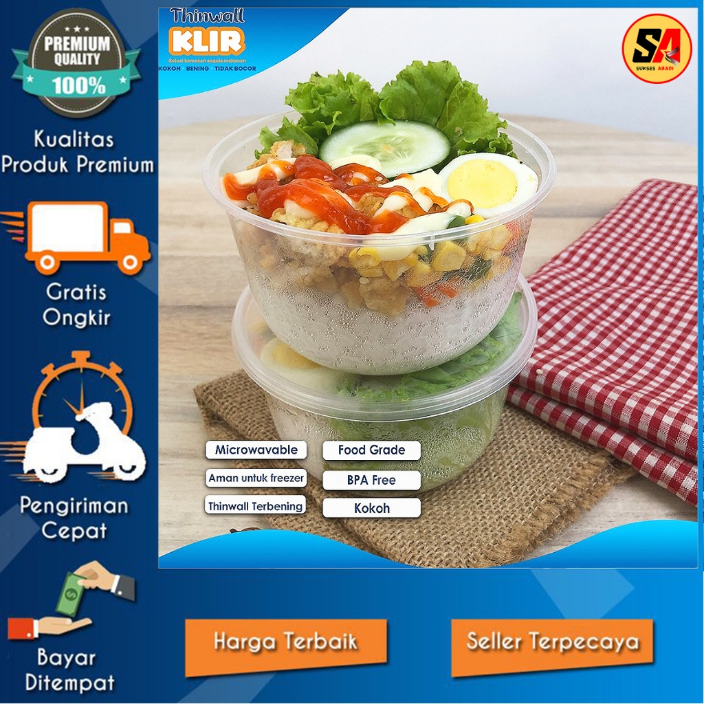 Jual Thinwall KLIR Mangkok / Round + Tutup / Kotak Makan Plastik Ukuran ...