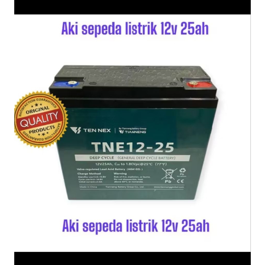 Jual Tianneng ORIGINAL TNE 12-25 Aki Kering Motor Listrik 12v25ah MF ...