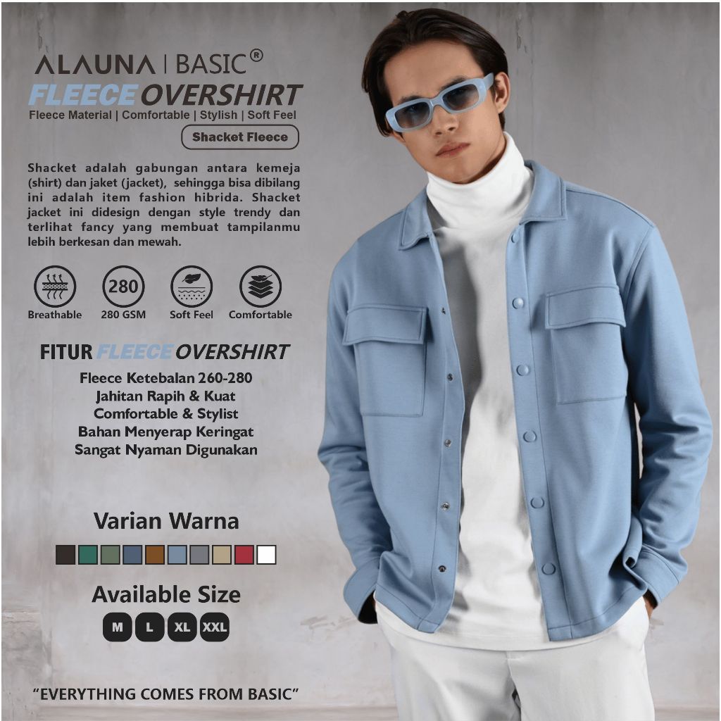Jual Alauna Basic - Shacket Jacket - Jaket Pria Overshirt Fleece ...