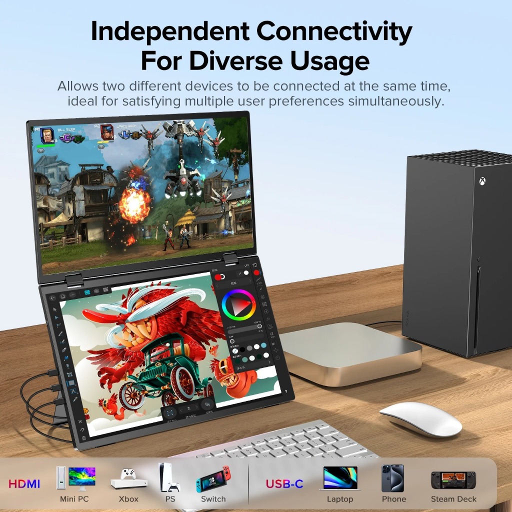 Jual Portable Monitor Dual Screen 15.6 Inch IPS FHD 60Hz Type C Hitam ...