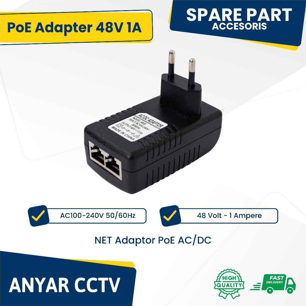 Jual Adaptor POE DC 48V - 1A Power Supply || Adaptor Power Supply 48V ...