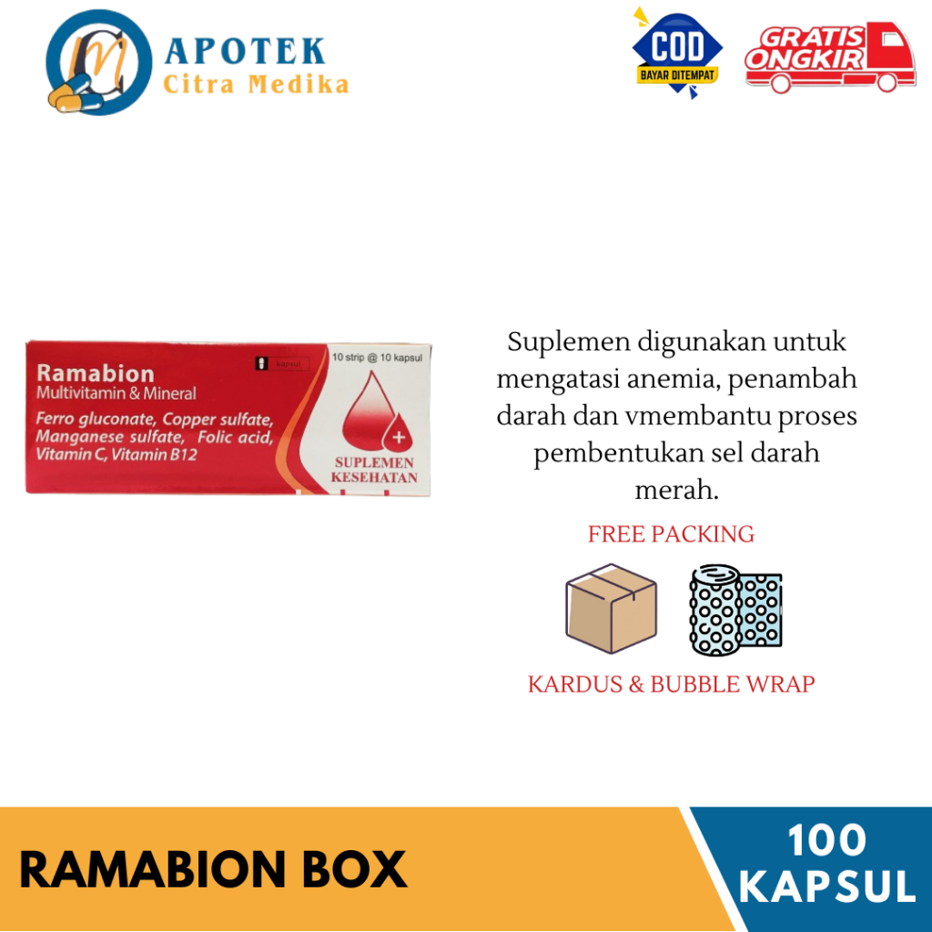 Jual RAMABION (1 KOTAK ISI 100 KAPSUL) - SUPLEMEN PENAMBAH DARAH ...