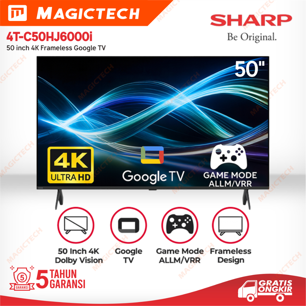 Jual SHARP LED TV 50 Inch / 50" 4T-C50HJ6000i Smart Google TV 4K UHD HDR Dolby Vision VRR ALLM ...