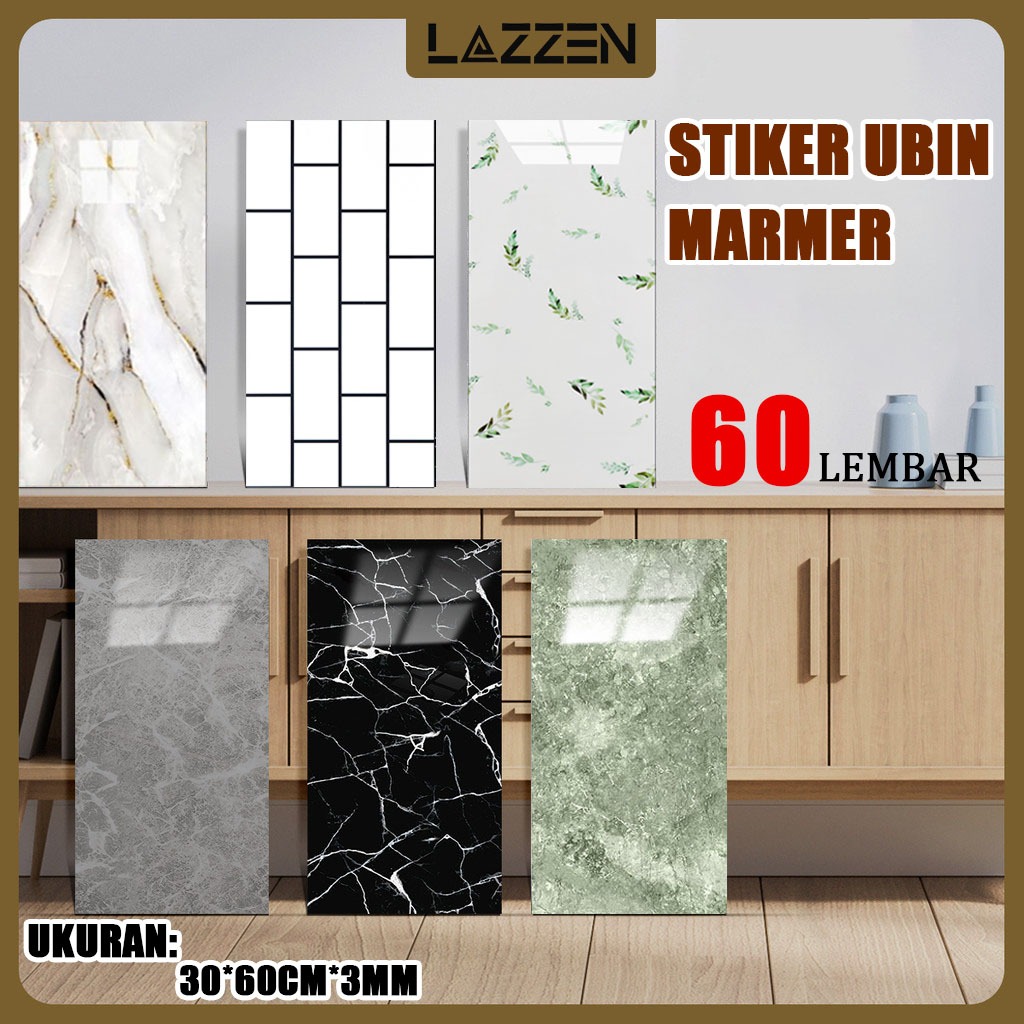 Jual LAZZEN - [60 Lembar] Wallpaper Vinyl Dinding Marble 30 x 60 cm ...