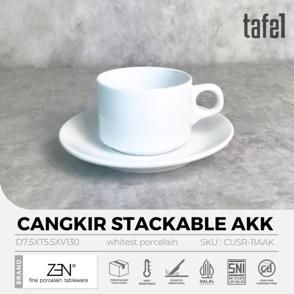 Jual Zen Cangkir Coffee Cup & Saucer Stackable HORECA 130 ml | Shopee ...
