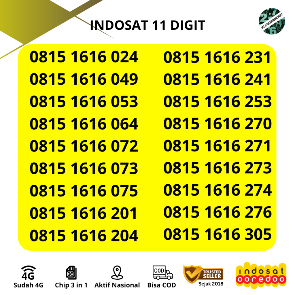 Jual Nomor Cantik INDOSAT IM3 11 DIGIT SERI 1616 RAPIH KUOTA 3GB 30 ...