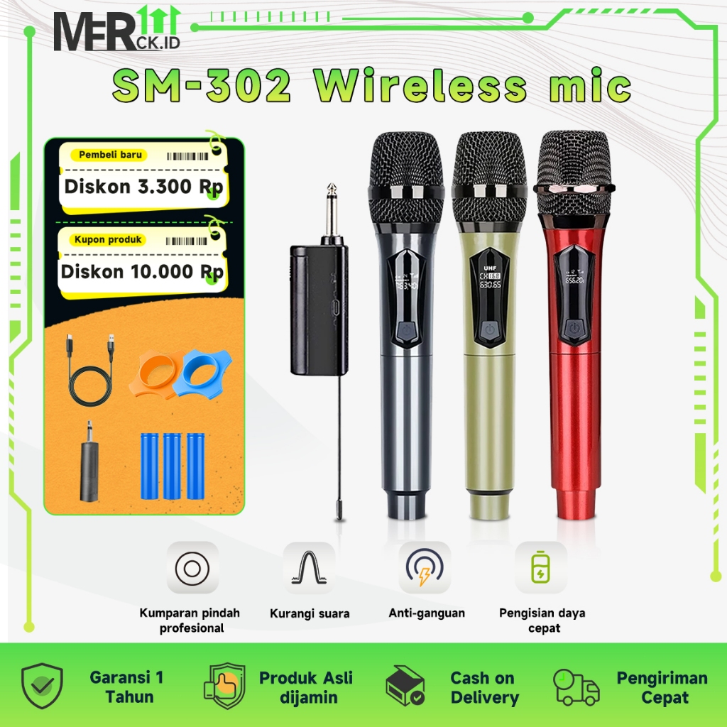 Jual 【COD】UHF Dynamic Mikrofon SM-302 Karaoke Wireles Mic Profesional ...