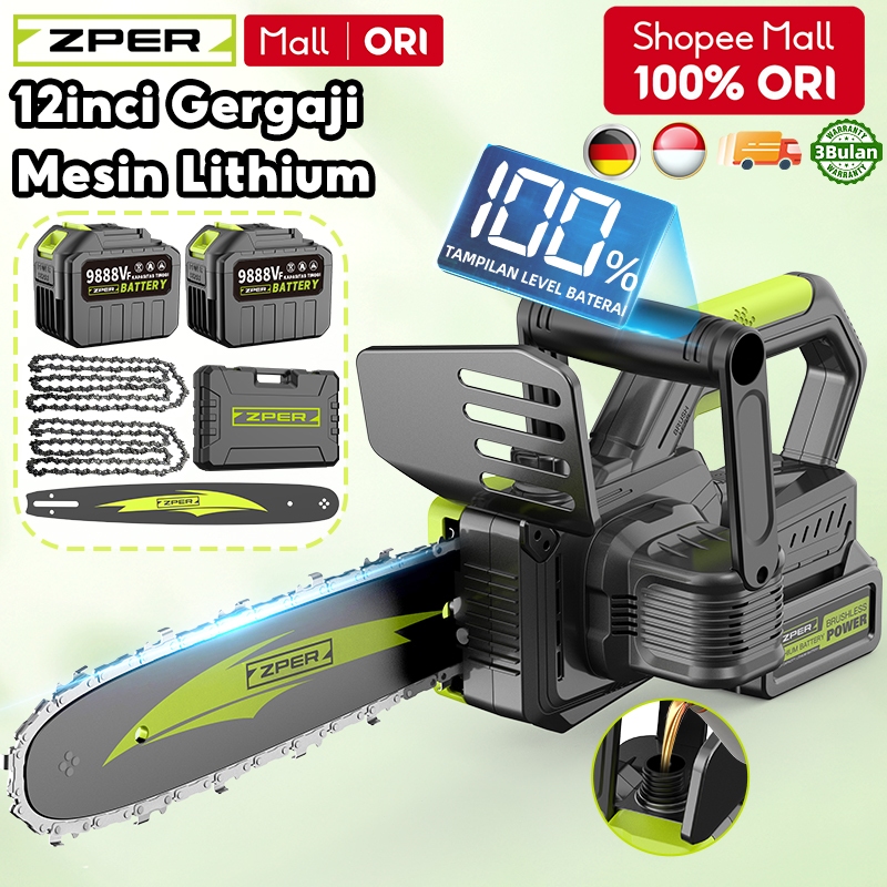 Jual ZPER Cordless Chainsaw Gergaji Mesin Lithium Gergaji Kayu Super ...