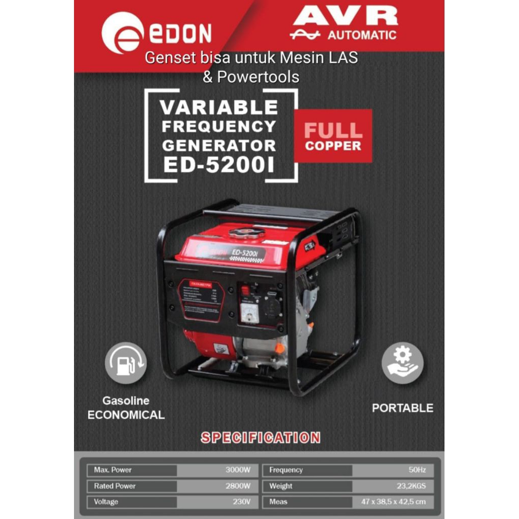 Jual GENSET EDON ED-5200I 3000WATT | Shopee Indonesia