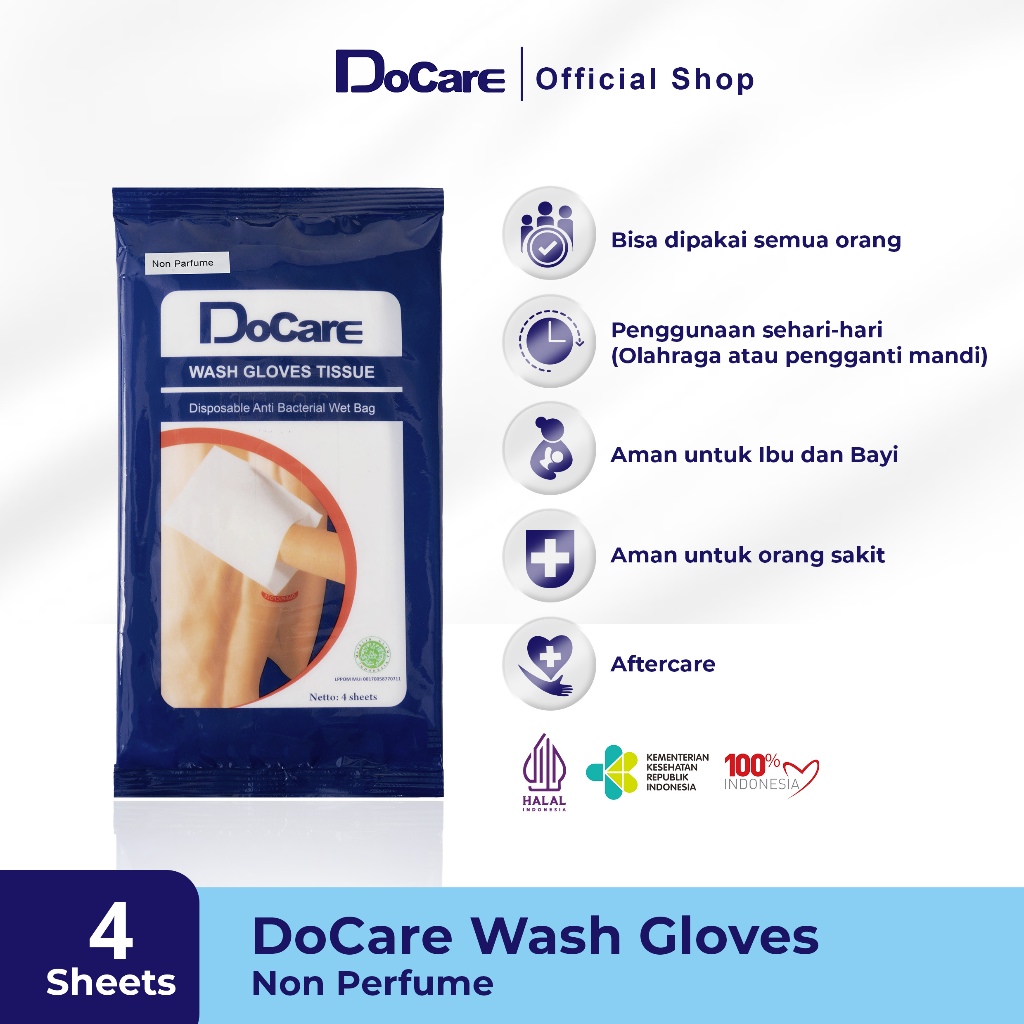 Jual DoCare Wash Gloves 4 sheet Non Parfume / Tissue Washlap Anti ...