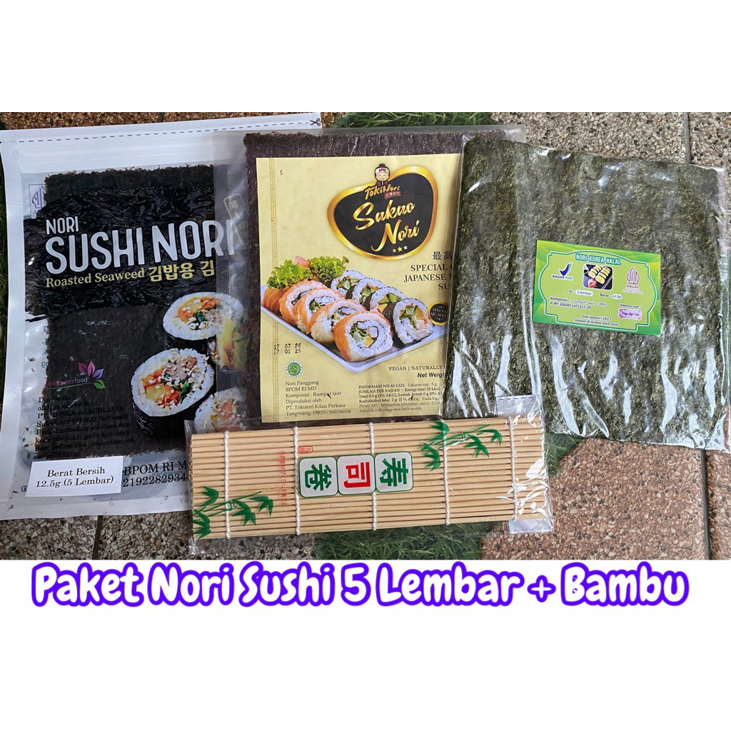 Jual ( PROMO) Termurah Nori sushi isi 5 lembar + Bambu penggulung sushi ...