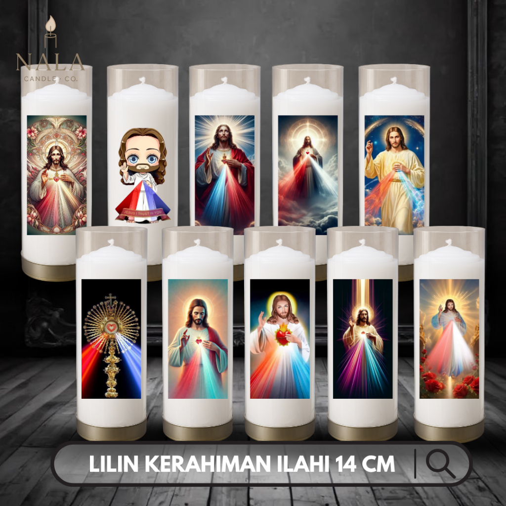 Jual Lilin Doa Rohani Kerahiman Ilahi / Koronka 14 cm Putih untuk Misa ...