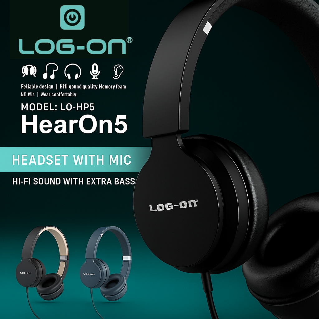 Jual Headphone Bando Log On HP05 Musik HIFI With Mic Foldable / Gaming ...