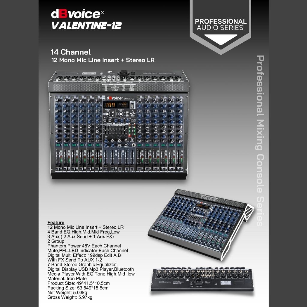 Jual MIXER DBVOICE VALENTINE 12 14 CHANNEL USB BLEUTOOTH 199 DSP EFEK ...