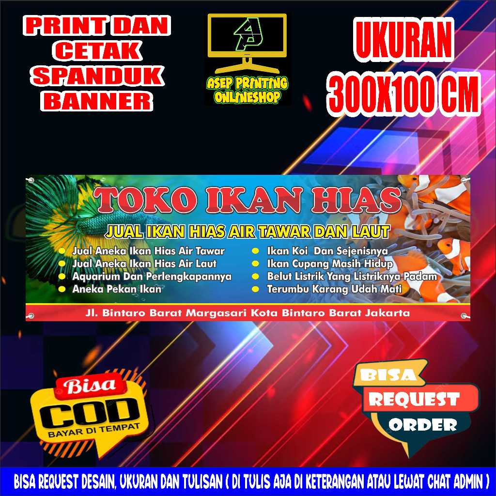 Jual PRINT CETAK SPANDUK BANNER 300X100 TOKO IKAN HIAS CUSTOM DESAIN ...