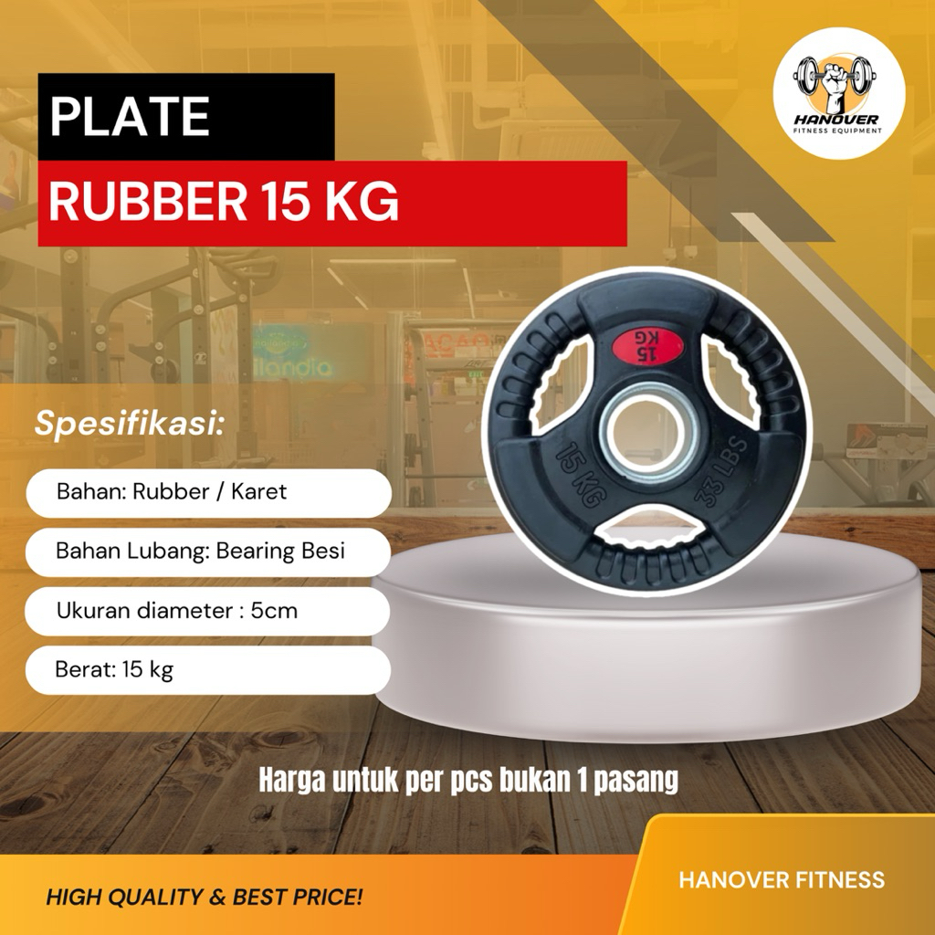 Jual HANOVER FITNESS | Plate rubber 15 kg weight plate alat angkat ...