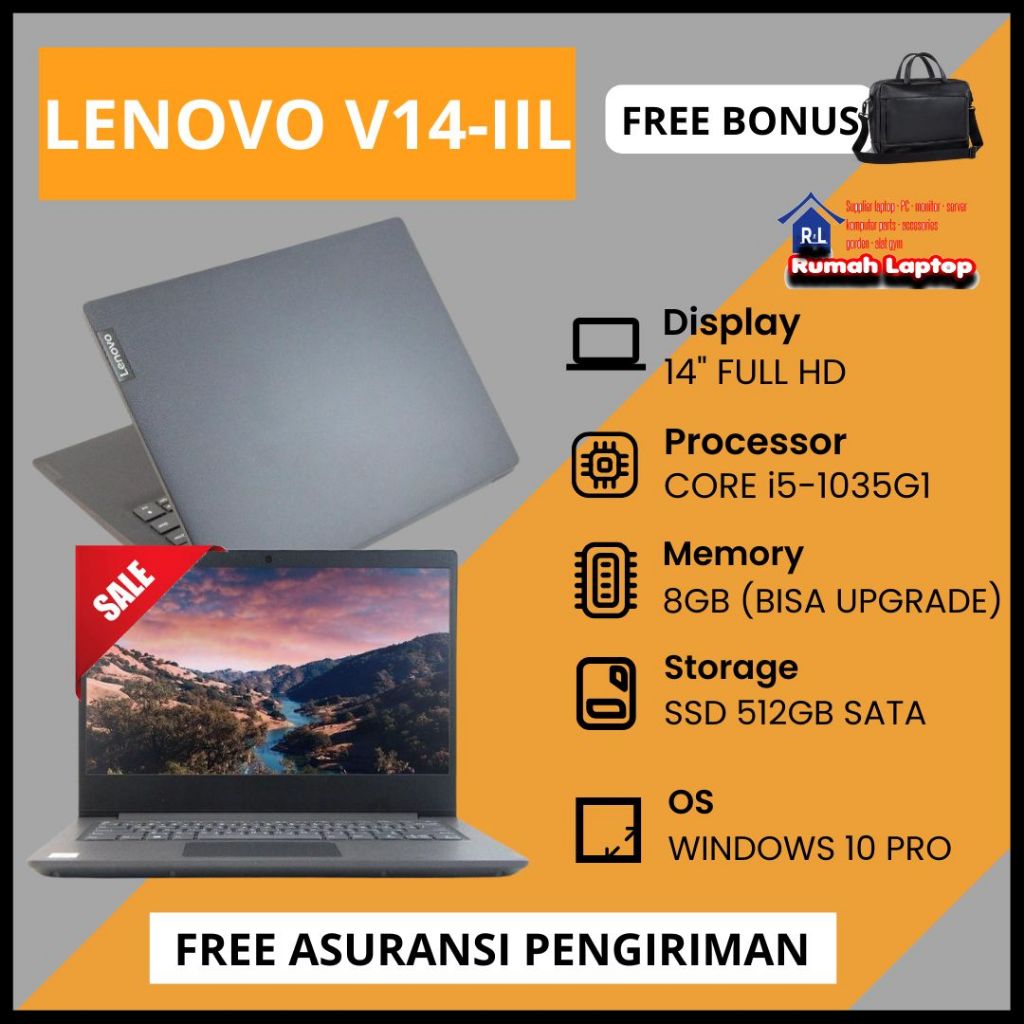 Jual BEST SELLER Laptop Core i5 Baru Lenovo v14-iil i5-1035G1 Ram 8gb Ssd 512gb 14" Fhd Windows ...