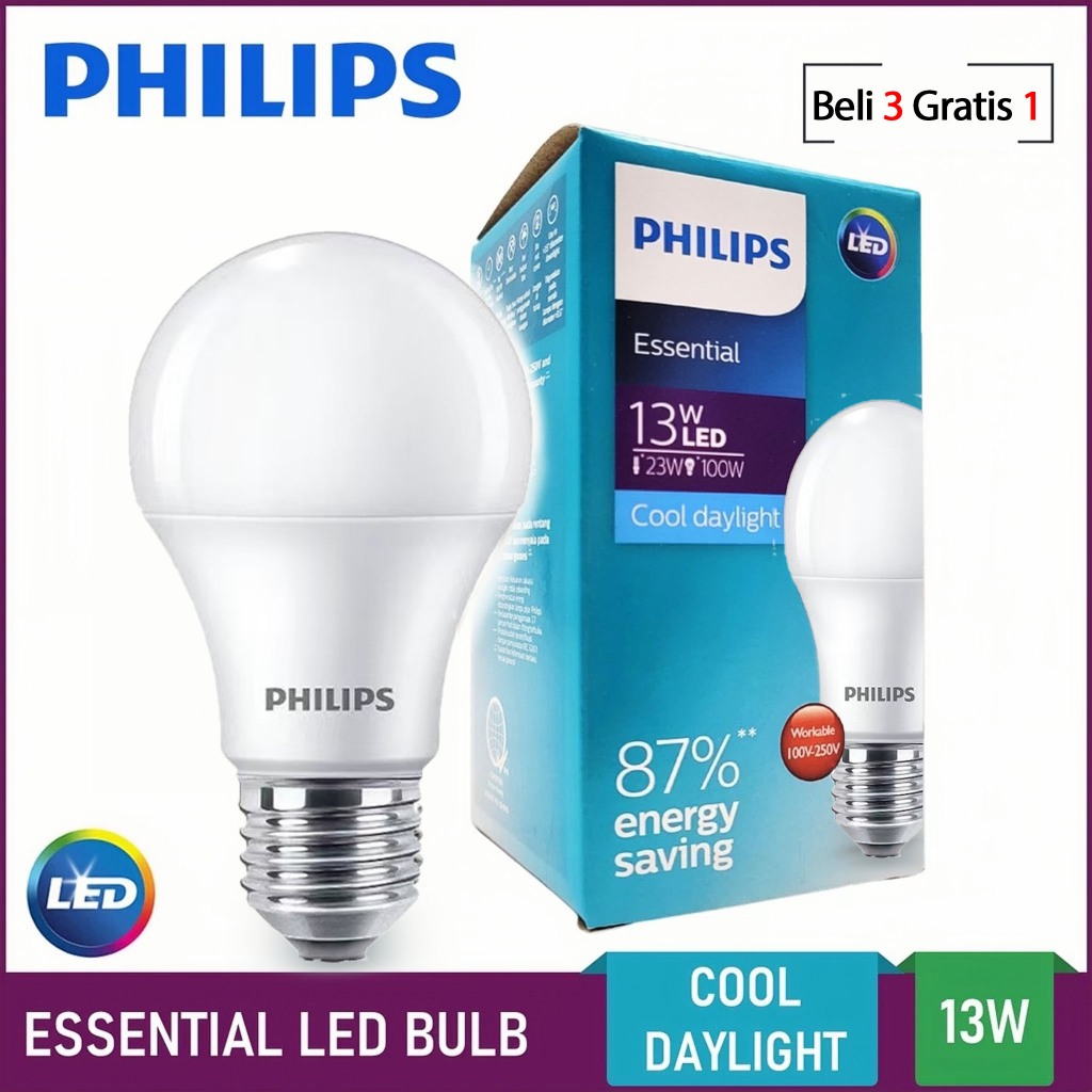 Jual Lampu LED Philips 13W 4Pcs Multipack Lampu led rumah Led Bulb 13 ...