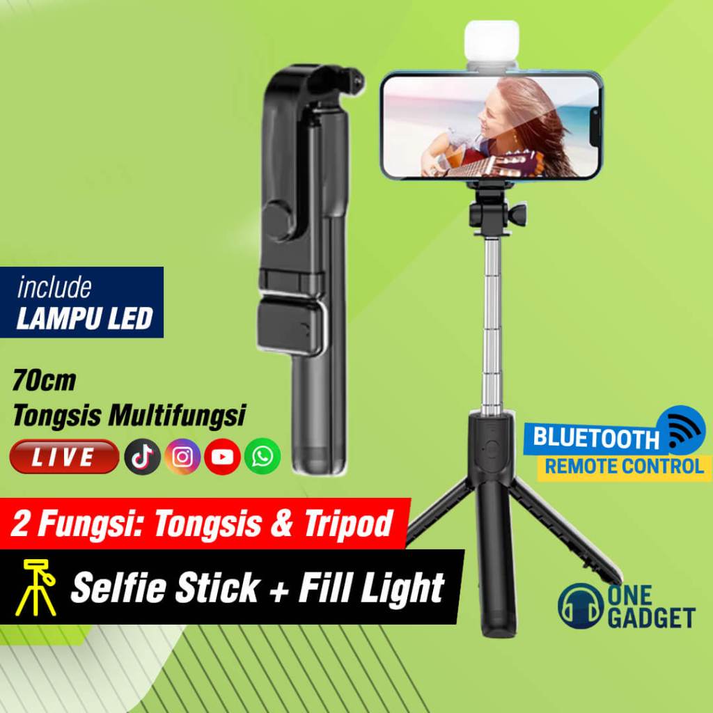 Jual Tongsis Bluetooth 4 in 1 Tripod Selfie Stick with Remote and LED ...
