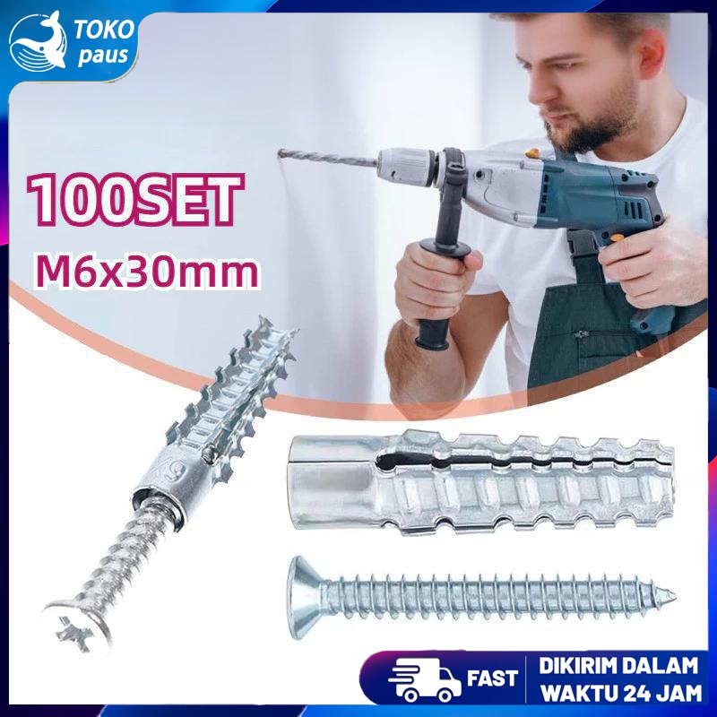 Jual Angkur Baut Tembok 100set 6x30mm Expansion Anchor Skrup Pengait ...