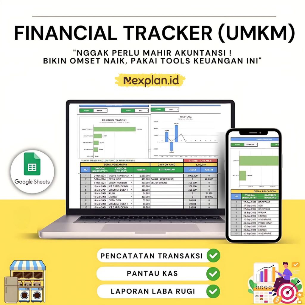 Jual Financial Tracker UMKM Template | Catat Pemasukan Penjualan, Pengeluaran, Kas Bisnis ...