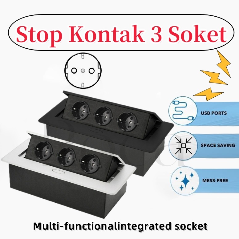 Jual STOP KONTAK MEJA POP UP SOCKET 3 LUBANG HITAM/Stopkontak meja pop up - Solusi praktis untuk ...