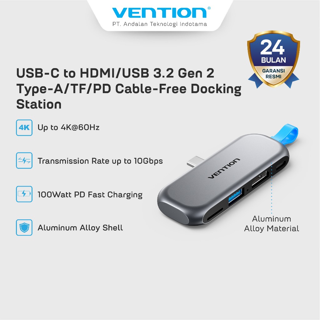 Jual Vention Hub Adapter 4 in 1 USB Type C to C/A/HDMI/TF PD 100W ...