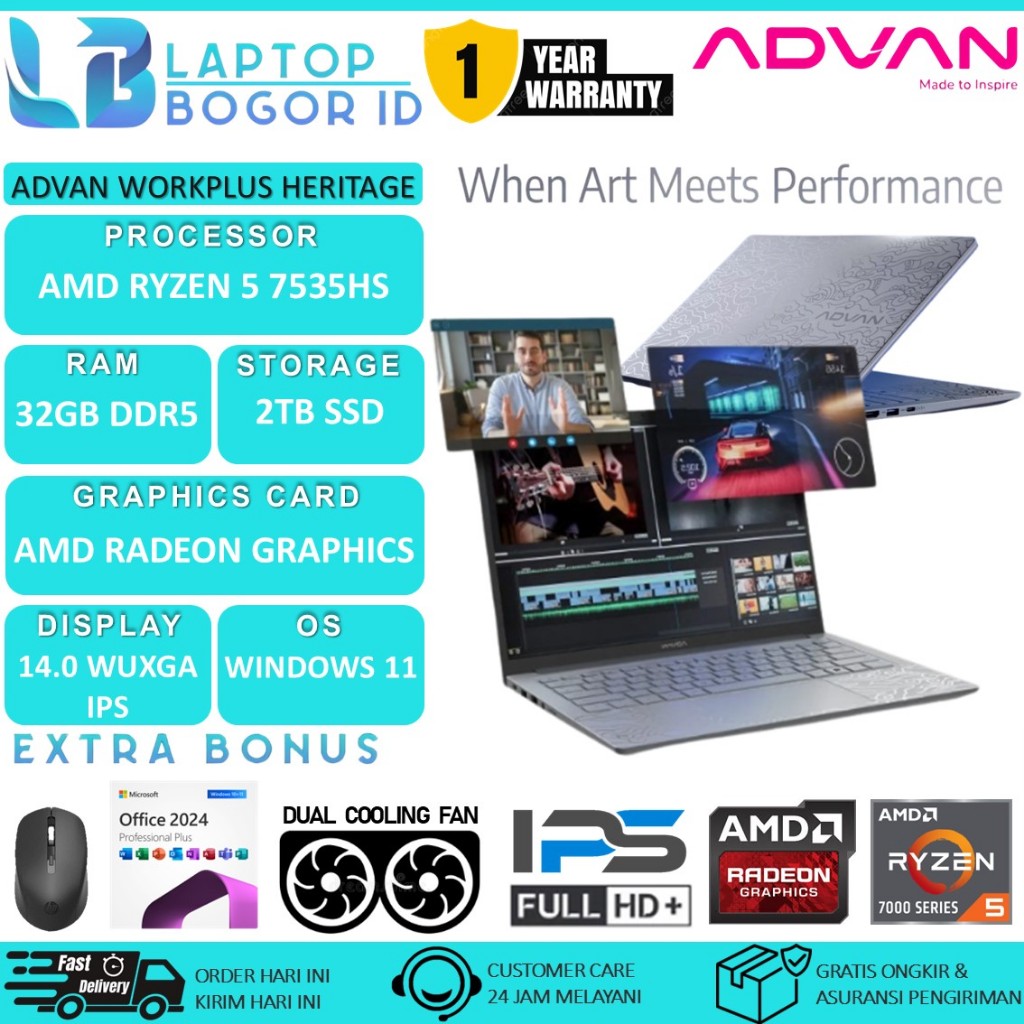 Jual Laptop Advan Workplus Heritage 14 Amd Ryzen 5 7535HS 32GB DDR5 1TB ...