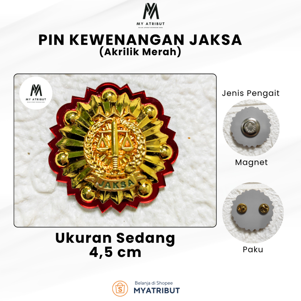 Jual Pin kewenangan Akrilik Merah Ukuran Sedang | Lencana Jaksa ...
