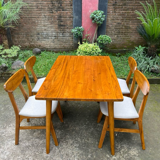 Jual PROMO Set Meja Makan Ropan 4 Kursi Kayu Jati Kursi Cafe Caffe Resto Rumah Makan Warung ...