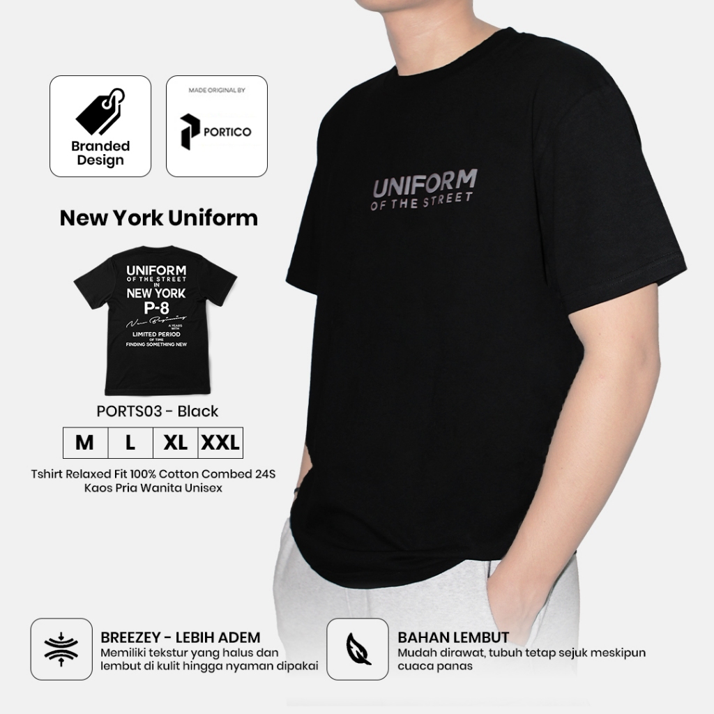 Jual PORTICO - New York Uniform Tshirt Relaxed Fit 100% Cotton Combed ...