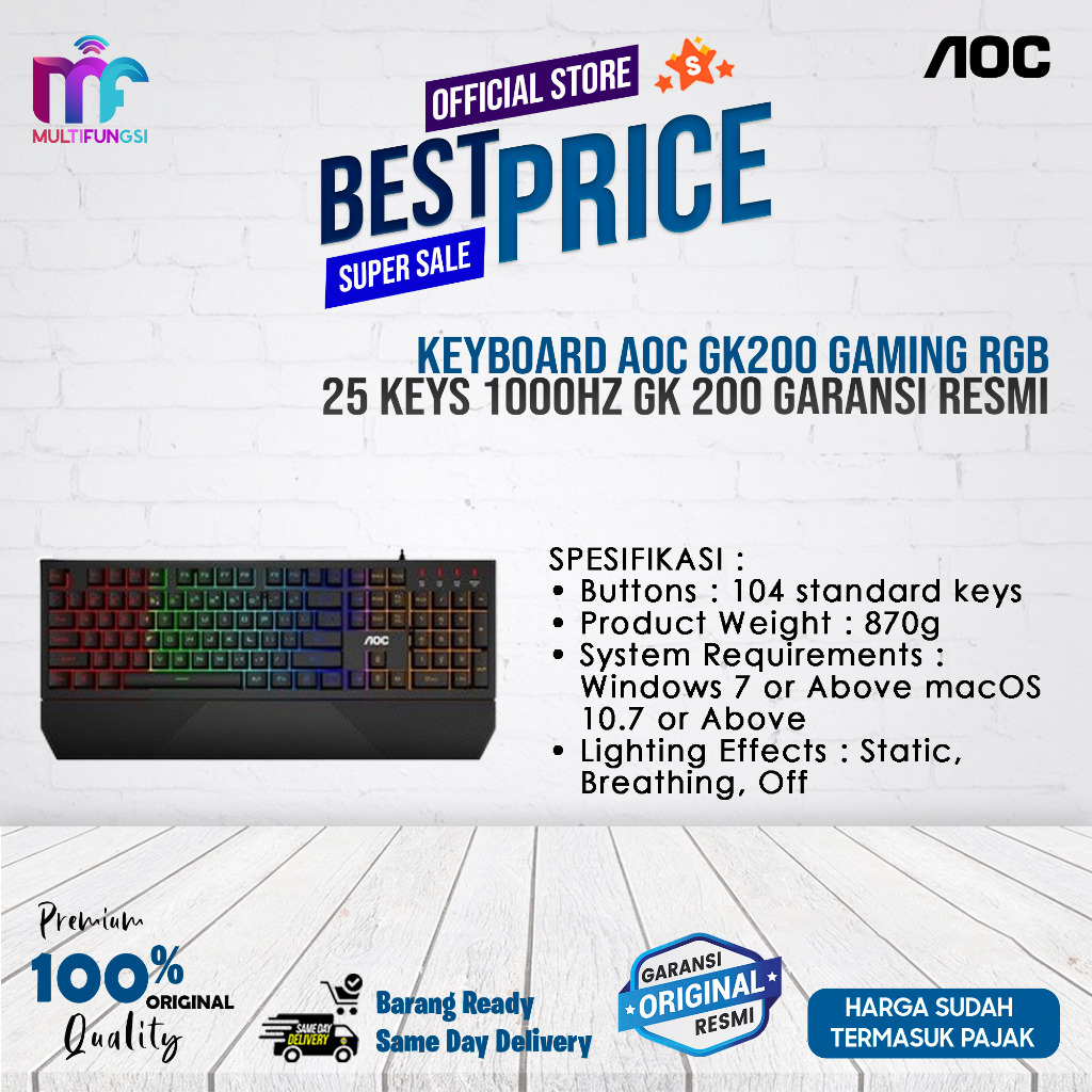 Jual Keyboard AOC GK200 Gaming RGB 25 Keys 1000Hz GK 200 Garansi Resmi ...