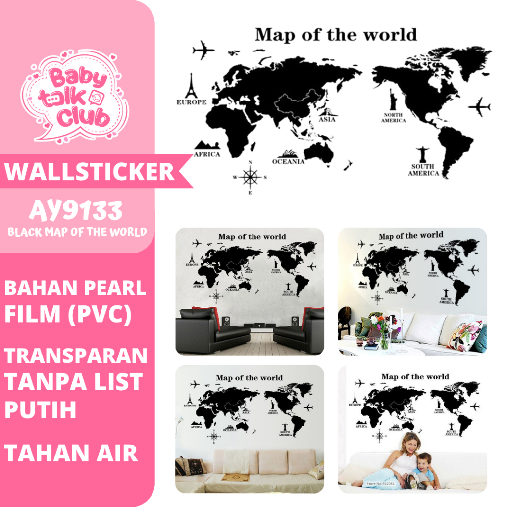 Jual Wall Sticker M3 AY9133 Map Of The World Wallsticker Dekorasi ...