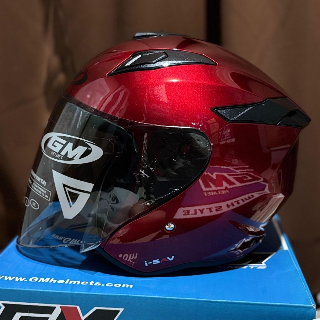 Jual GM KING FIGHTER BASIC ROYAL RED GLOSSY ORIGINAL | HELM HALF FACE ...
