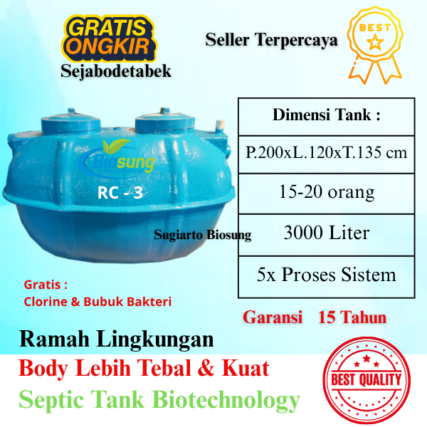 Jual Septic tank biotech 3000 Liter, septic tank biosung RC 3 | Shopee ...